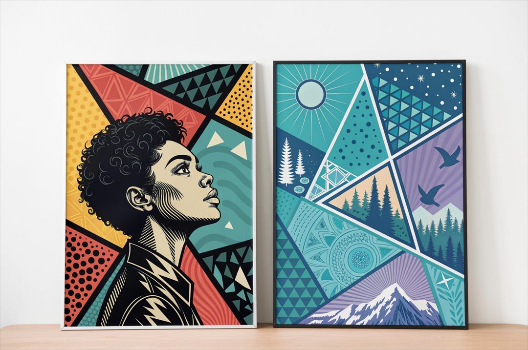 Pop Art Triangles With Women and Nature | Triangles Digital Wall Art ...