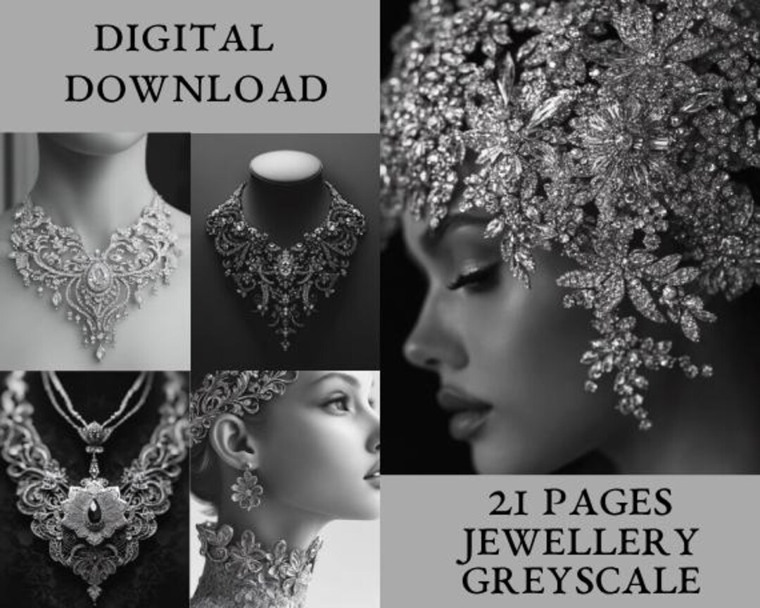 The Greyscale Jewellery Colouring Set 21 Pages Adult Colouring in Page ...
