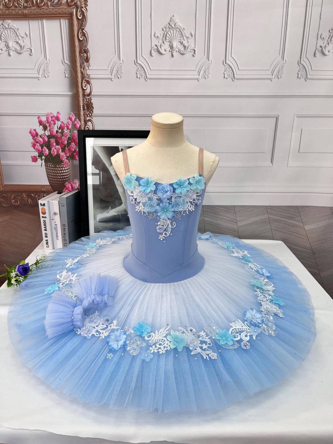 Handmade Swan Lake Ballet Gown: Lace Embroidery, Floral Design ...