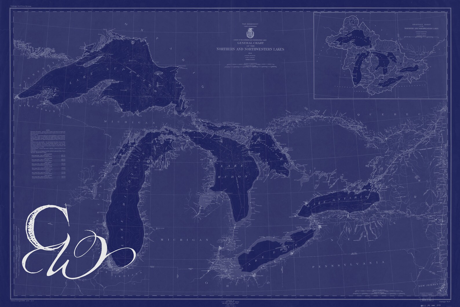 Great Lakes Nautical Chart, Map Art 1947 Dark Blue DIGITAL DOWNLOAD, 20 ...