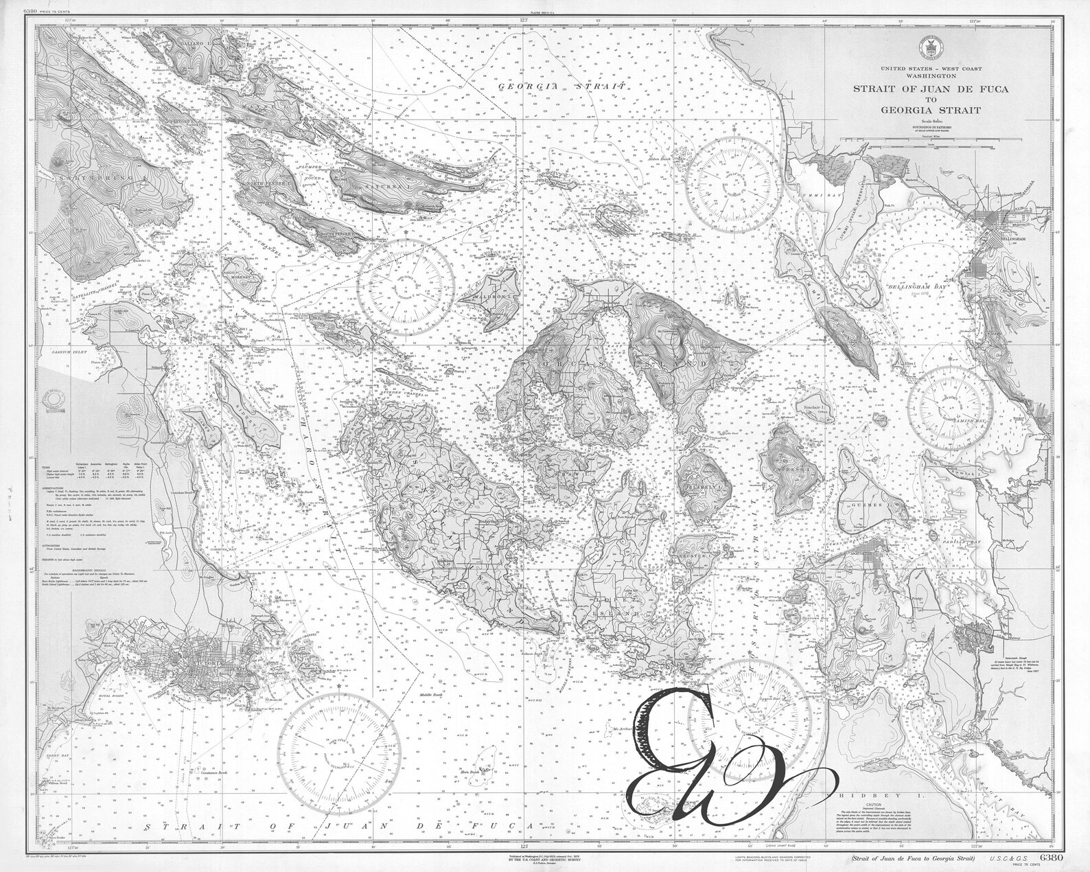 San Juan Islands Washington Nautical Chart Map 1933 Grey DIGITAL PRINT ...