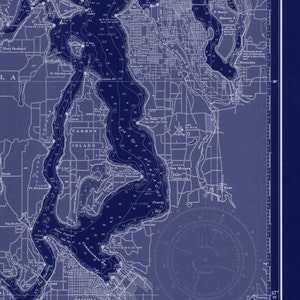 Puget Sound Washington State Nautical Chart Map 1956 Dark Blue Instant ...