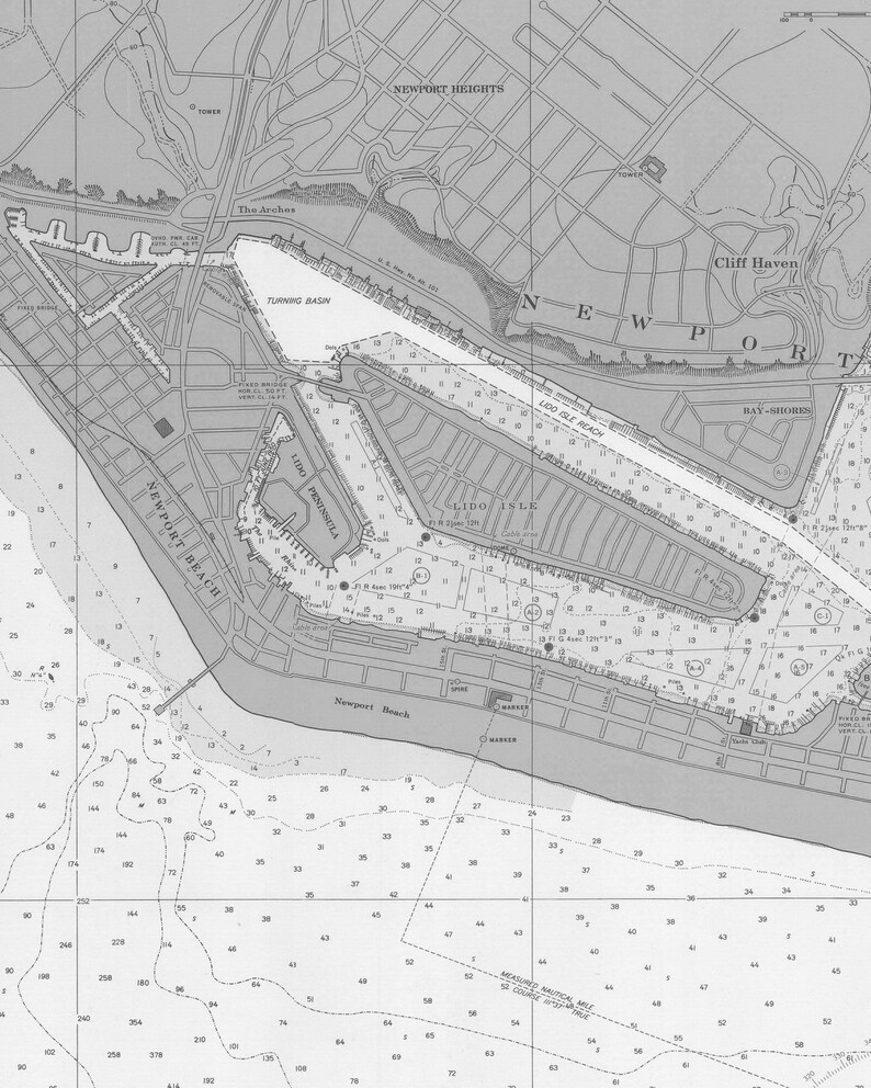 Newport Bay California State Nautical Chart Map 1967 Gray DIGITAL PRINT ...