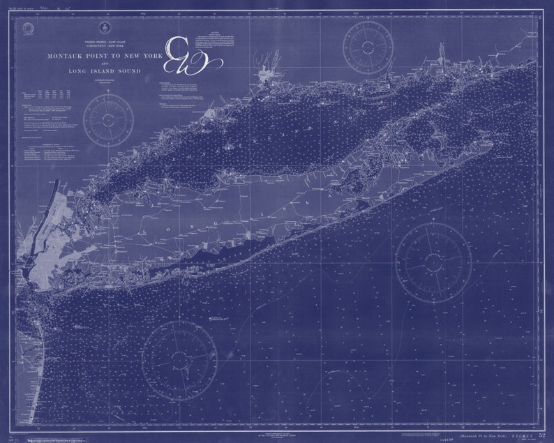 Long Island New York Nautical Chart Map 1934 Dark Blue DIGITAL - Etsy