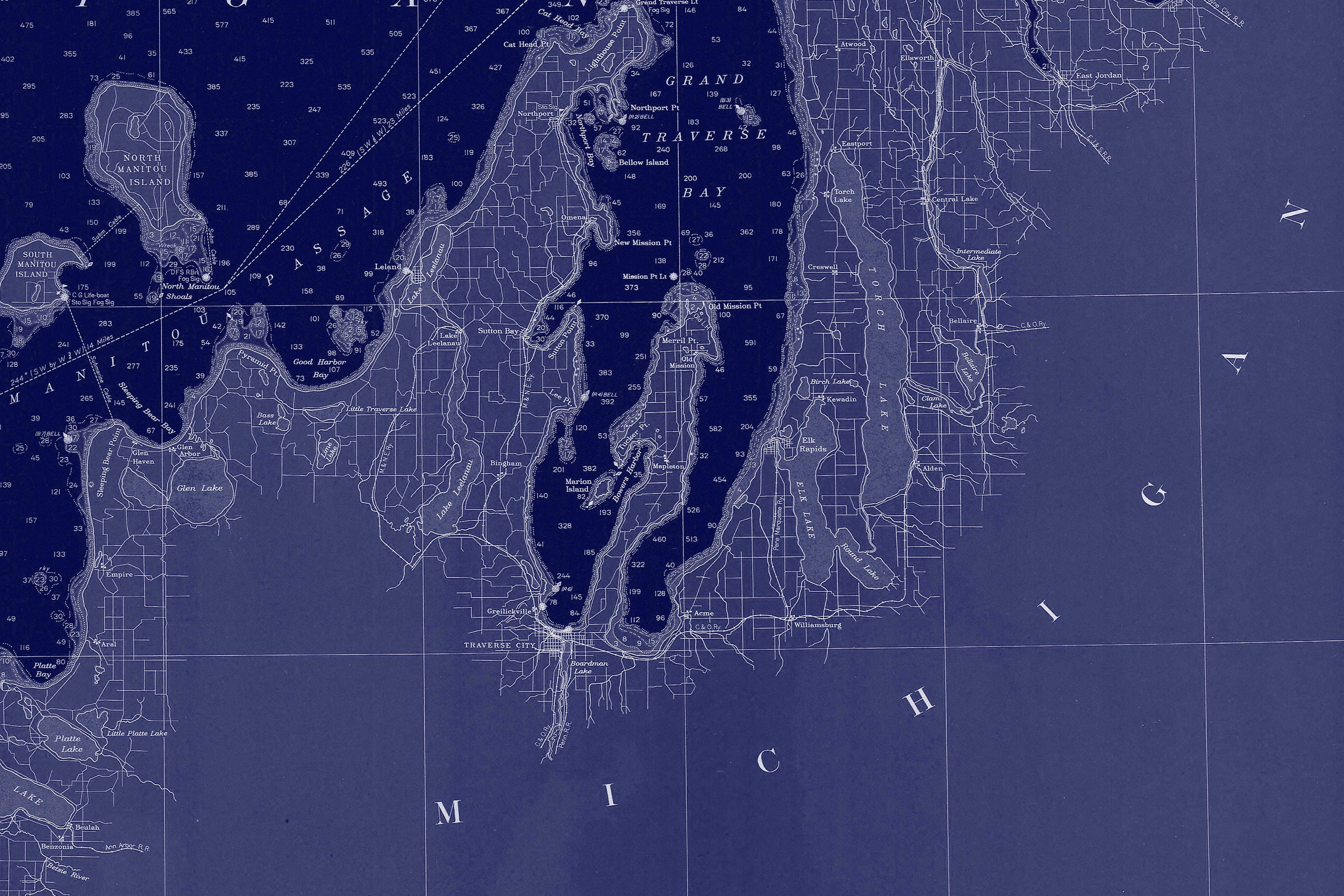 North Lake Michigan Nautical Chart Art: Green Bay Map Print (digital ...