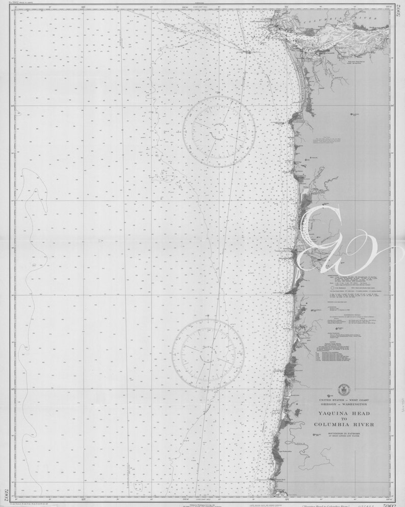 Oregon Coast Nautical Chart Map 1940: Vintage Style Art Print (digital ...