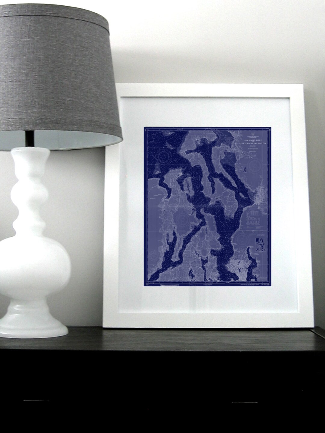 Puget Sound Seattle Nautical Chart Map 1959 Dark Blue DIGITAL PRINT 16 ...