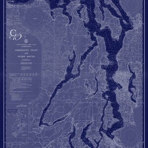 Puget Sound Washington State Nautical Chart Map 1956 Dark Blue Instant ...