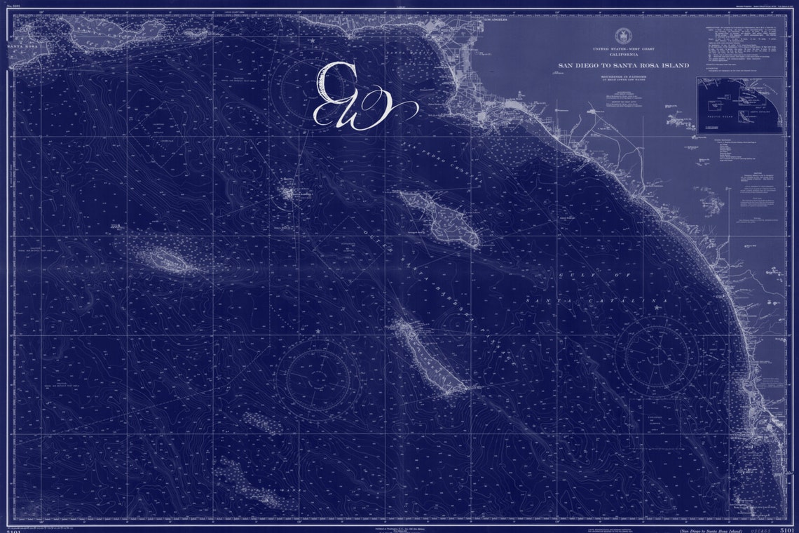 Coastal California State Nautical Chart Map 1947 Blueprint DIGITAL ...