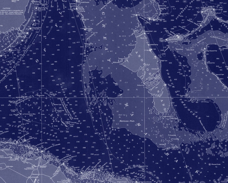 Florida Straits Cuba Nautical Map Art Print: 1954 Dark Blue (digital ...