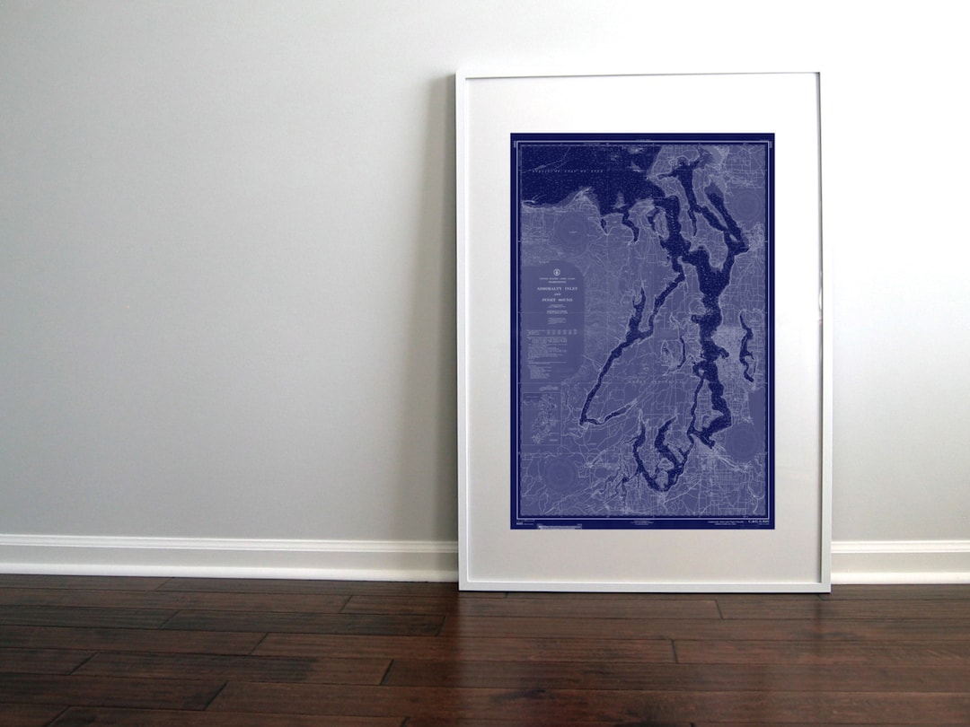 Puget Sound Washington State Nautical Chart Map 1956 Dark Blue Instant ...