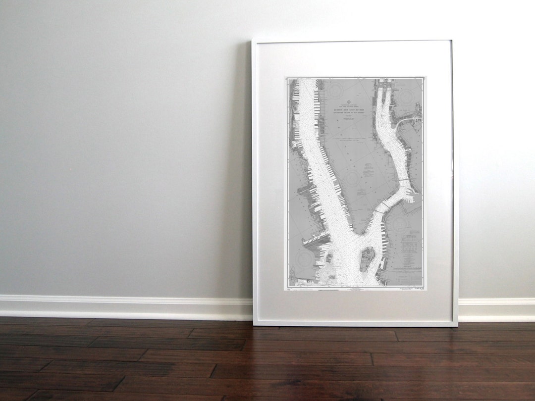 New York City Manhattan Nautical Chart Map 1970 Grey, Instant Download ...