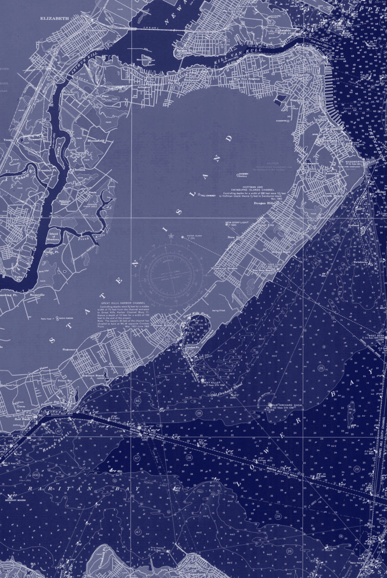 New York Harbor Nautical Chart Map 1963 Blue DIGITAL PRINT for Download ...