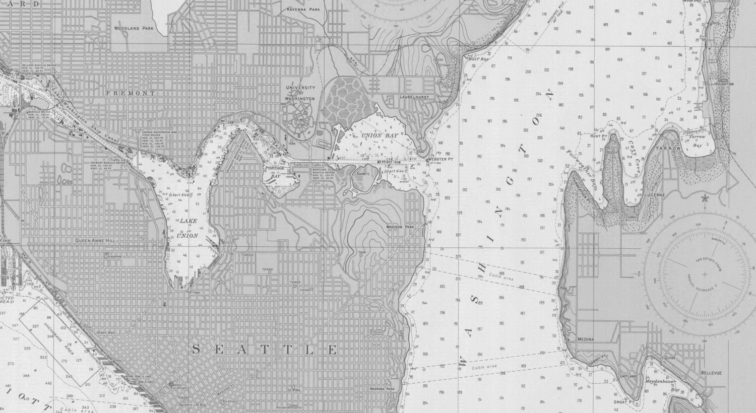 Seattle Lake Washington Nautical Chart Map 1948 Grey DIGITAL PRINT ...
