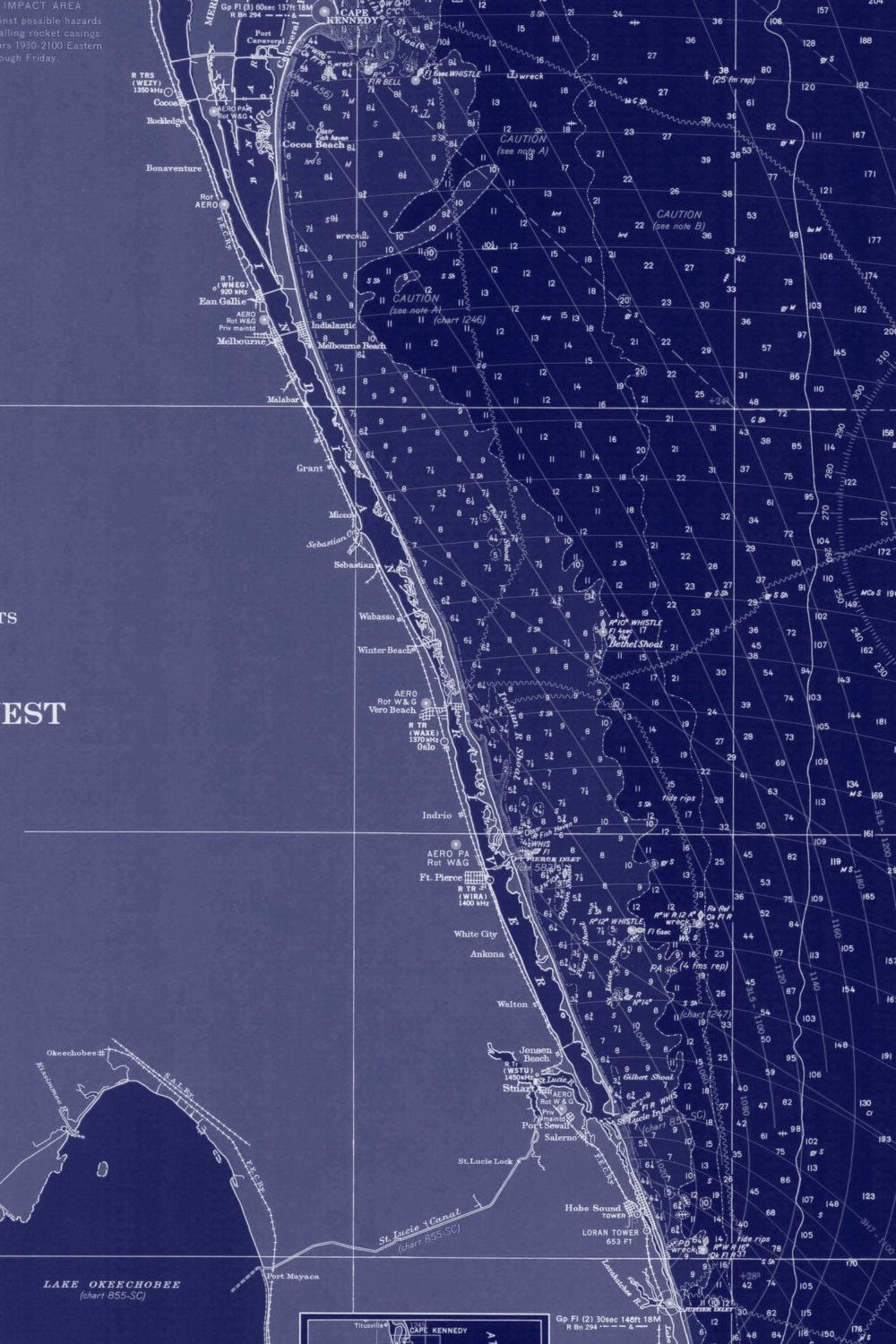 Florida Nautical Chart Map 1968 Dark Blue Digital Download 20 X 30, Map ...