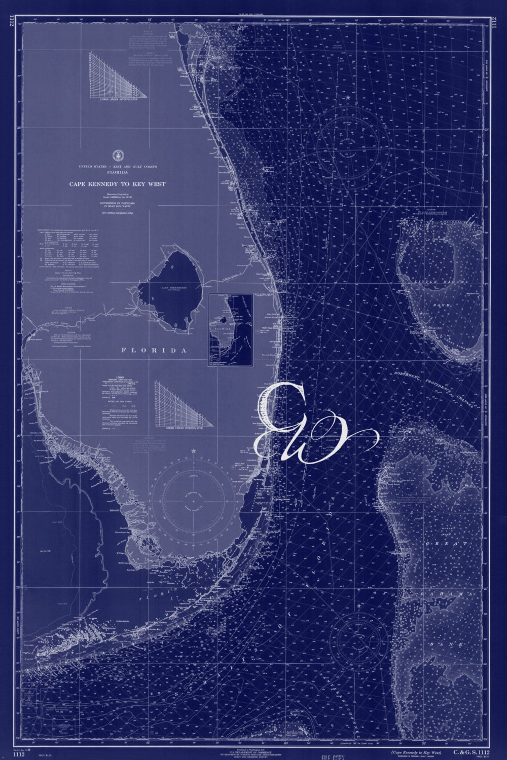 Florida Nautical Chart Map 1968 Dark Blue Digital Download 20 X 30, Map ...