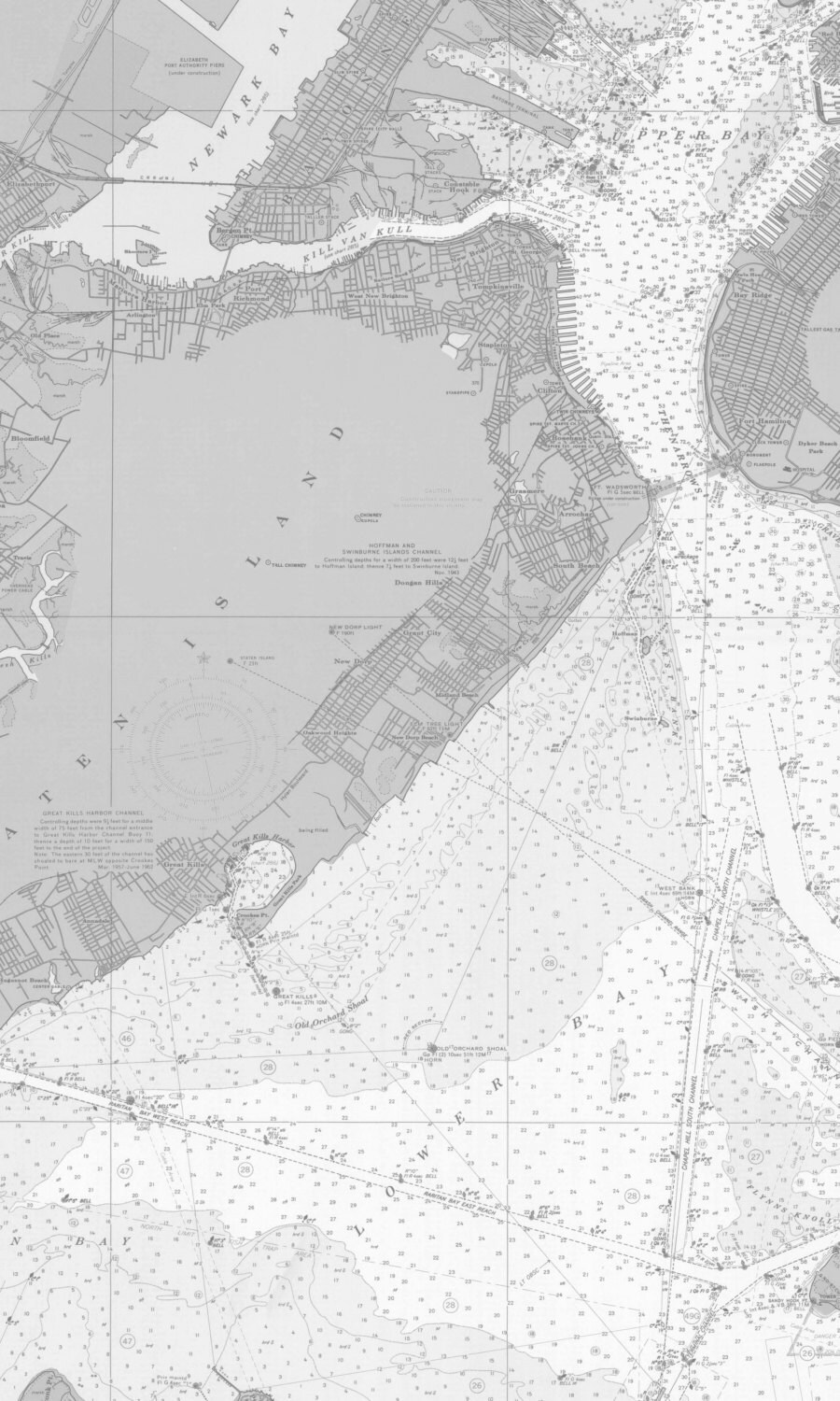 New York Harbor Nautical Chart 1963 Grey, DIGITAL PRINT, Instant ...