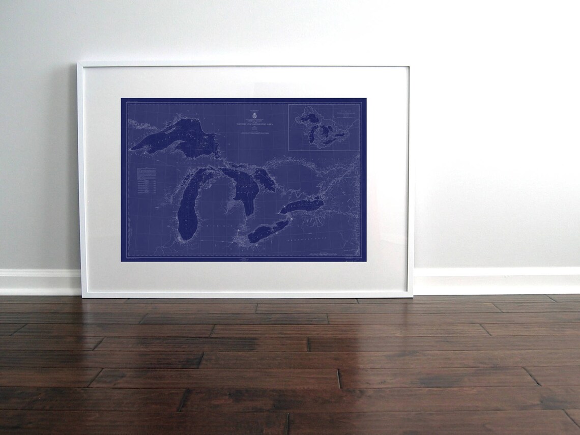Great Lakes Nautical Chart, Map Art 1947 Dark Blue DIGITAL DOWNLOAD, 20 ...