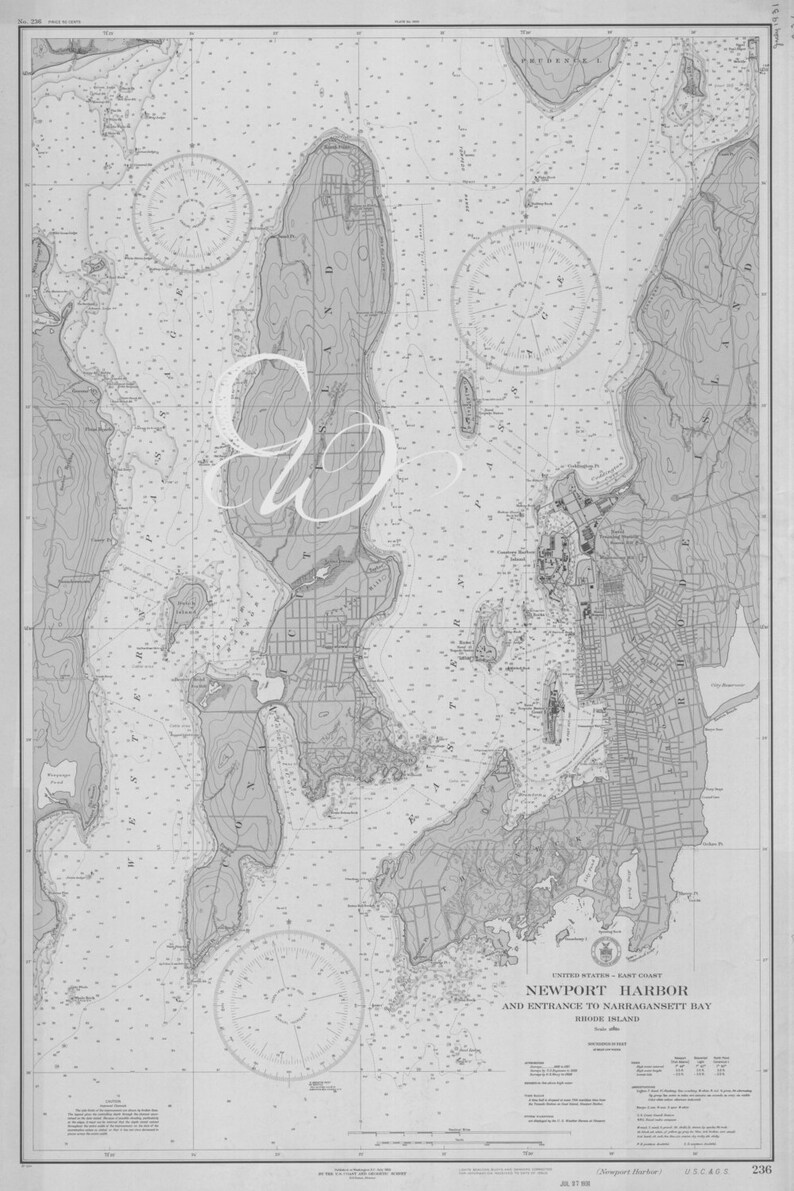 Newport Rhode Island Nautical Chart Map 1931 Blue DIGITAL PRINTABLE ART ...