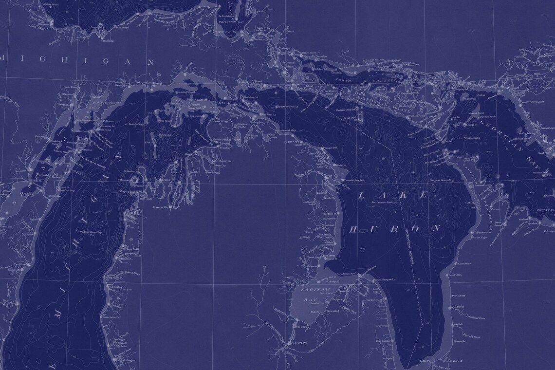 Great Lakes Nautical Chart, Map Art 1947 Dark Blue DIGITAL DOWNLOAD, 20 ...
