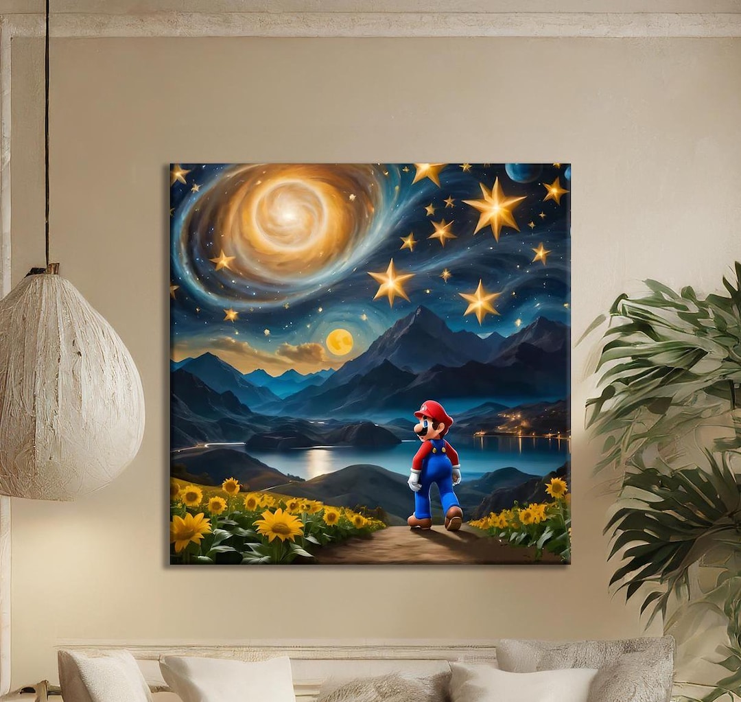 Mario Canvas Wall Art Super Mario Starry Night,mario Bros Canvas Art ...
