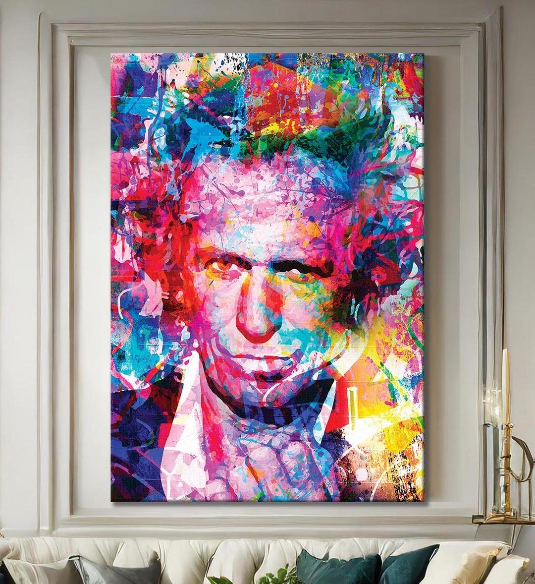 Keith Richards Pop Art Canvas, Abstract Pink Tones, Vibrant Rock Icon ...