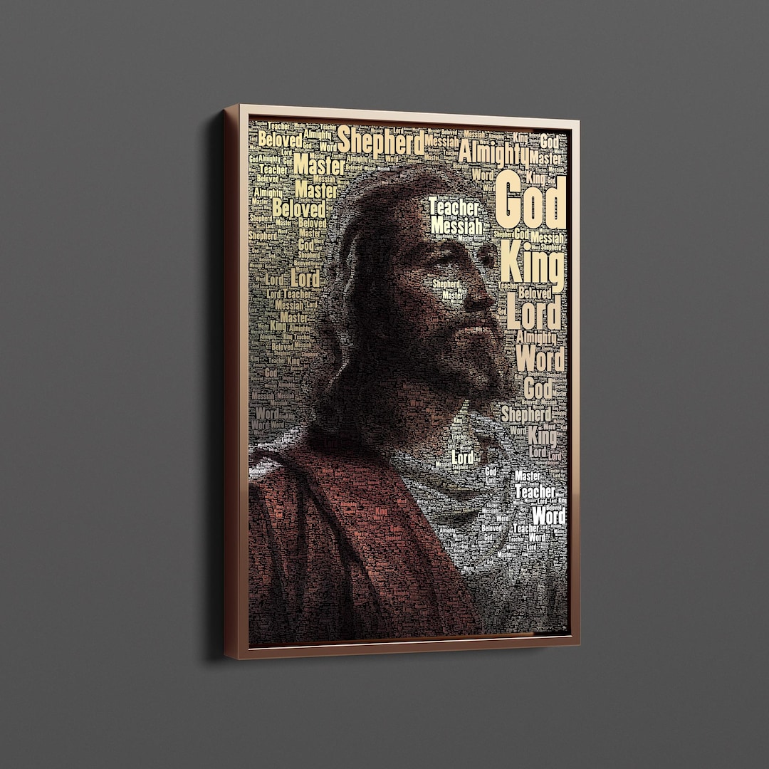 Jesus Christ Typography Canvas Print, Work on All Names, Jesus Portrait ...