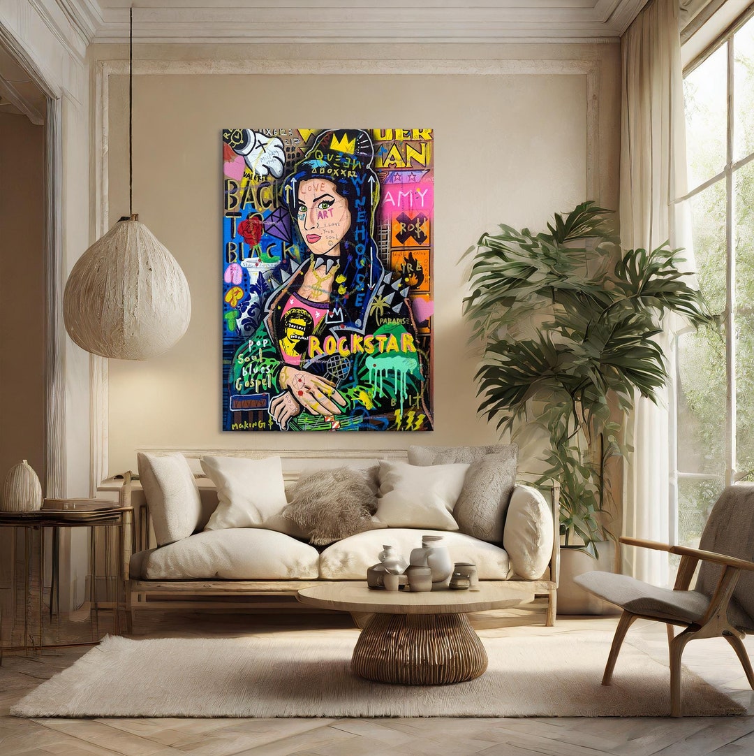 Banksy Amy Winehouse Graffiti Pop Art Canvas Wall Art, Banksy Style Pop ...
