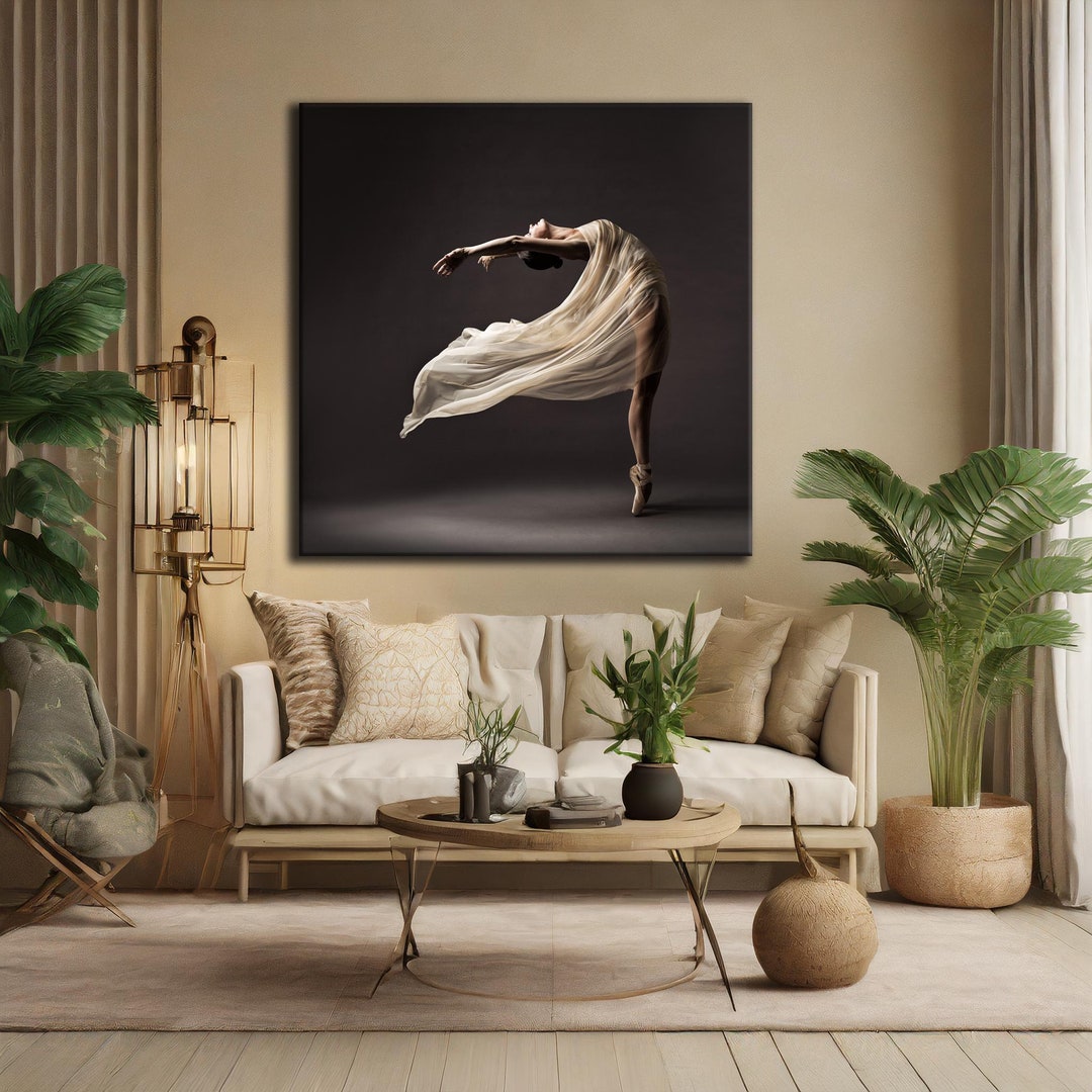 Ballerina Dancing Canvas Wall Art Modern Silk Dress Design Elegant Home ...