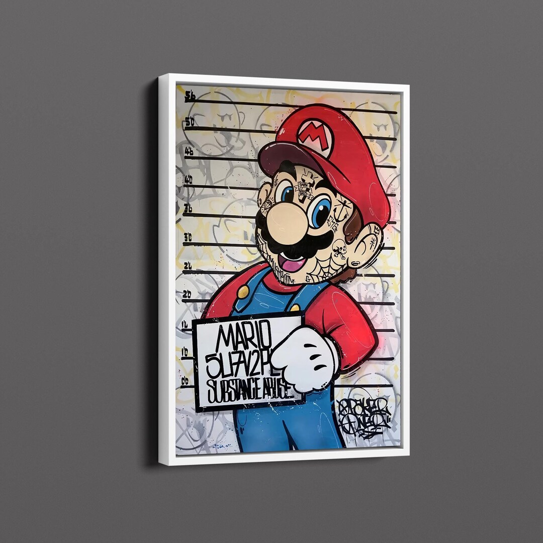 Banksy-style Guilty Mario Graffiti Pop Art Canvas – Street Wall Art ...