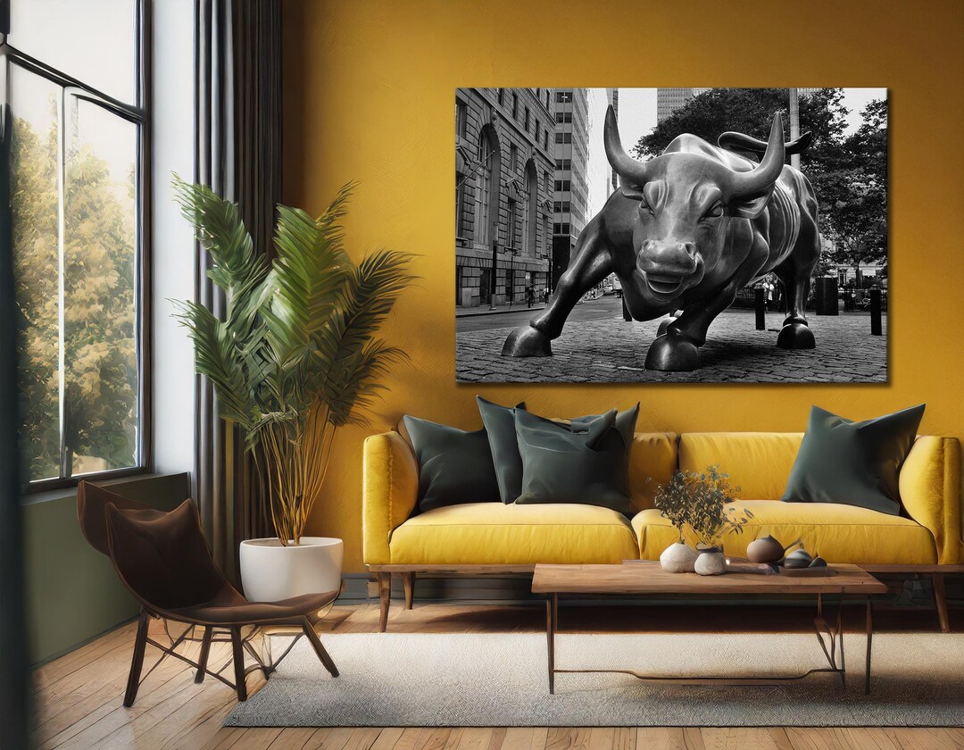 Charging Bull Canvas Wall Art | New York City Decor | Black and White ...