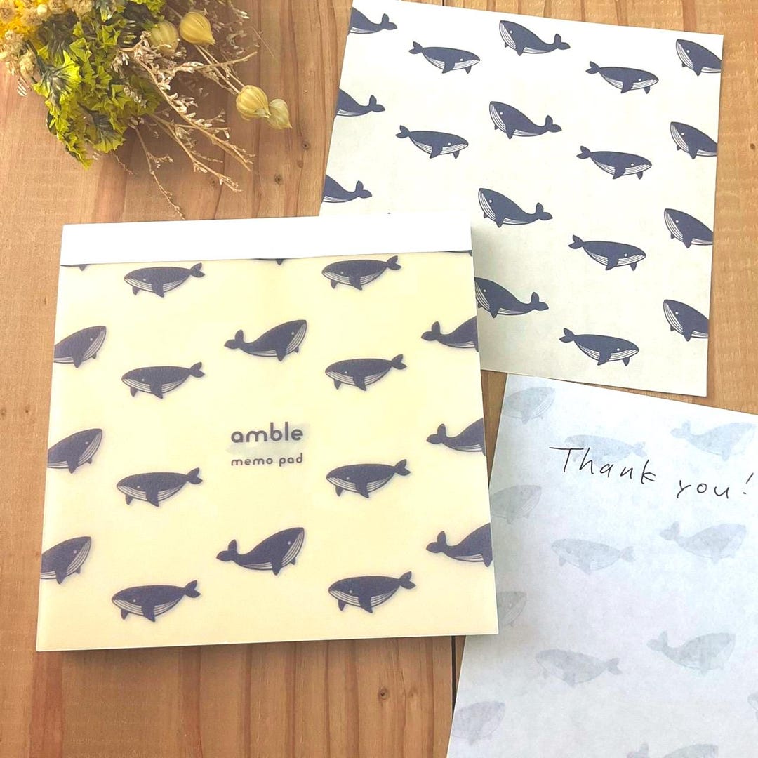 Square Memo Pad, 100 Transparent Papers, Whale Design, Made in Japan ...