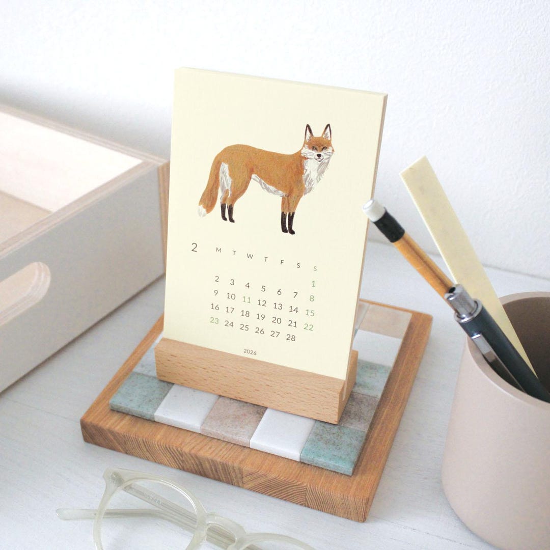 2026 Desk Calendar, Wood Stand, Designed by Fumi Koike, Djur ...