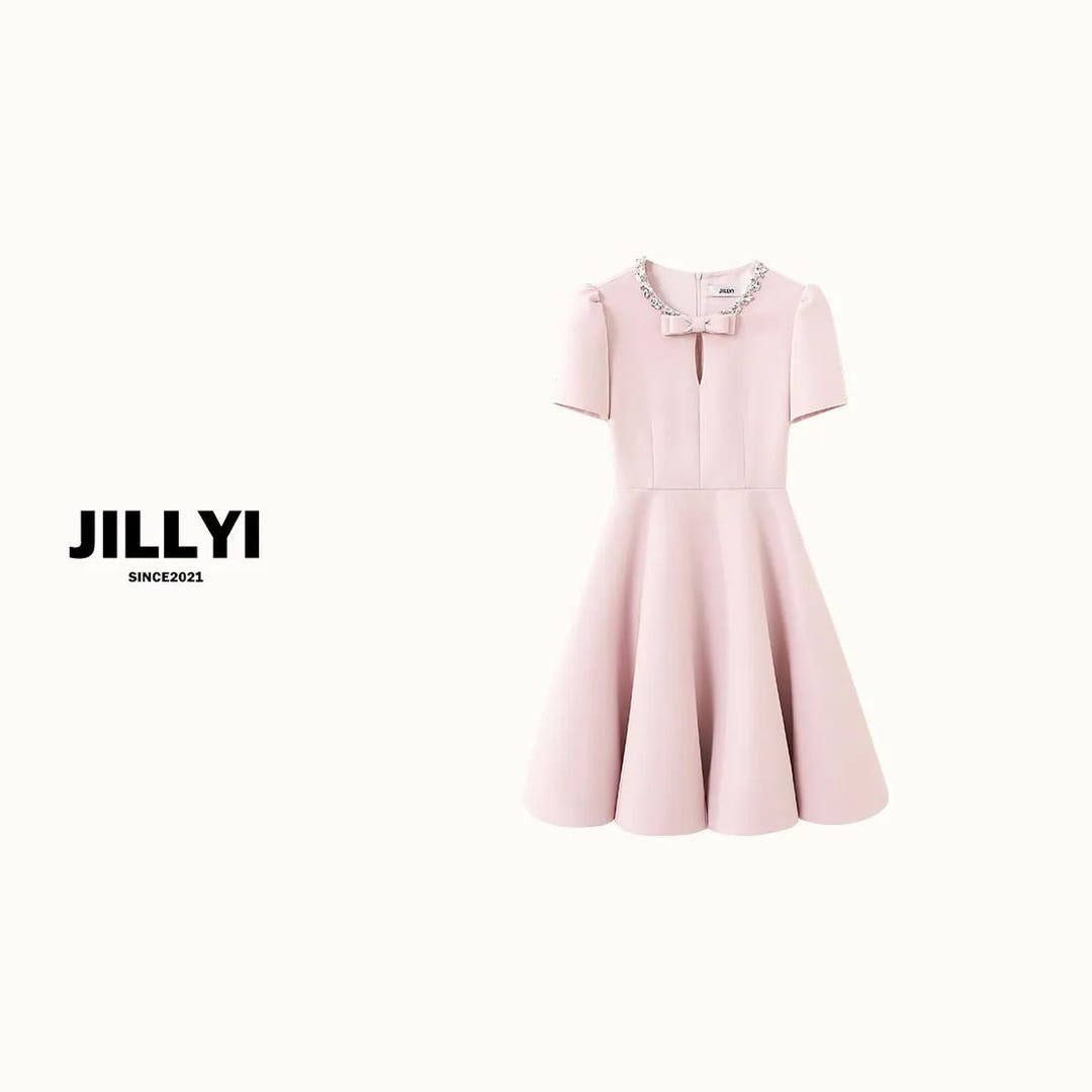 Élodie – Pink Bow-neck Fit & Flare Dress - Etsy