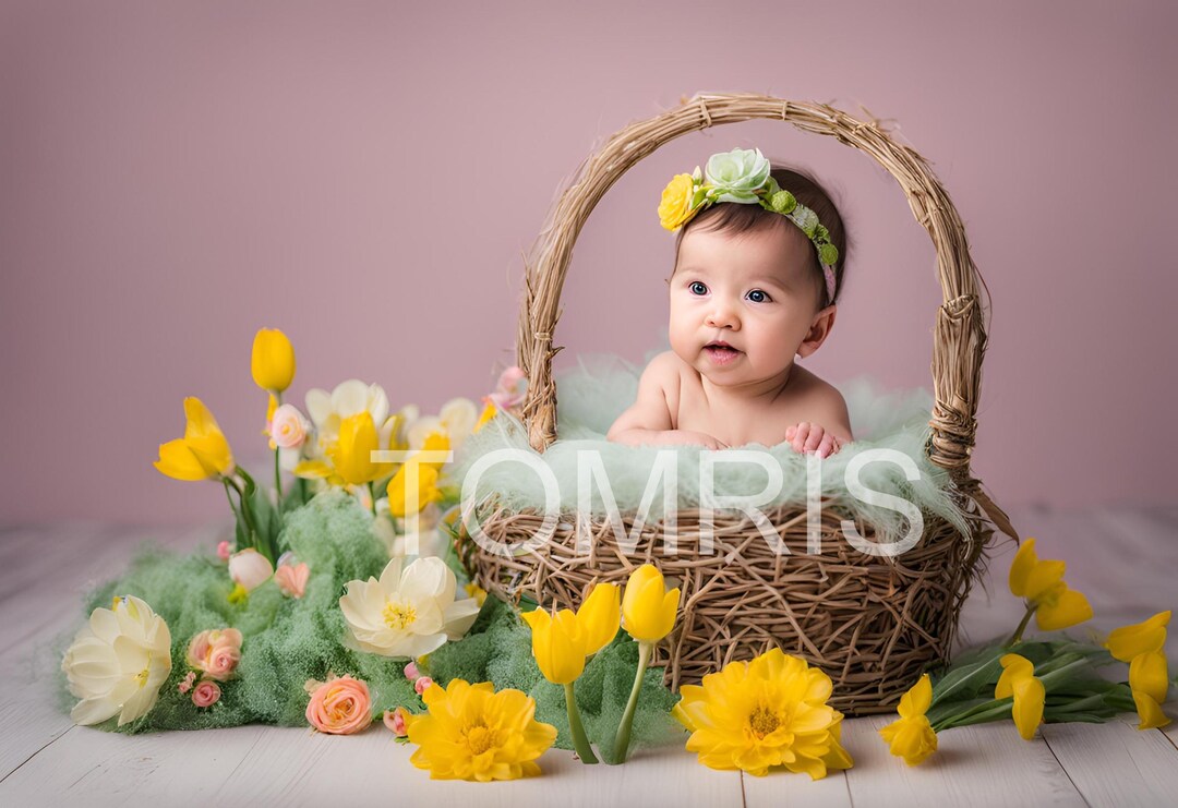Spring Themed Baby Digital Backdrop, Photoshop Background, Studio ...