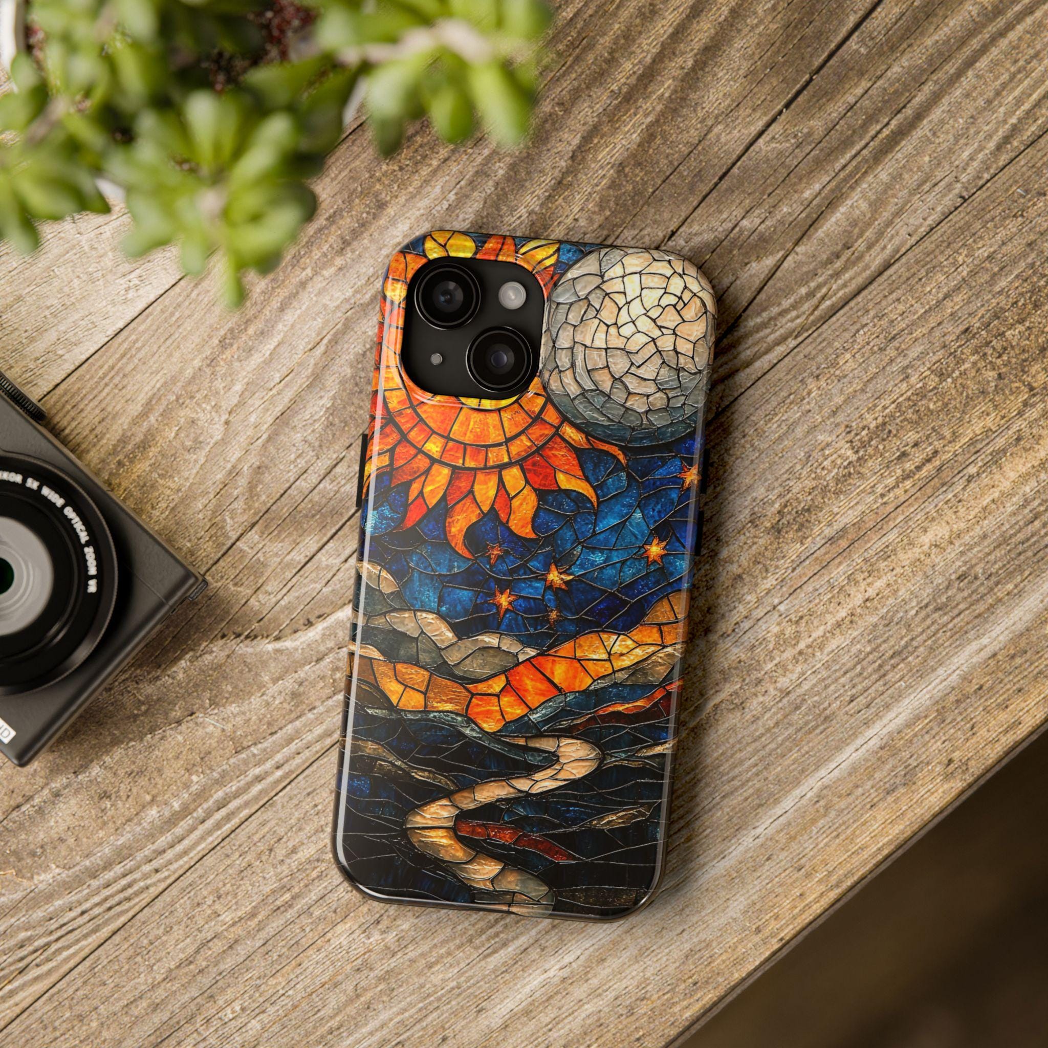 Sun, Moon, Stars and Mountains Stained Glass Illusion / Mosaic Phone ...