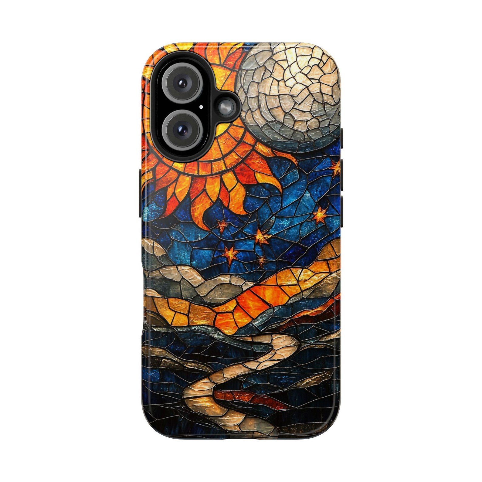 Sun, Moon, Stars and Mountains Stained Glass Illusion / Mosaic Phone ...