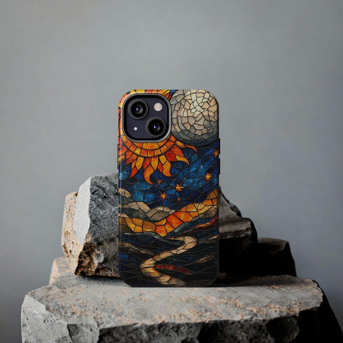 Sun, Moon, Stars and Mountains Stained Glass Illusion / Mosaic Phone ...