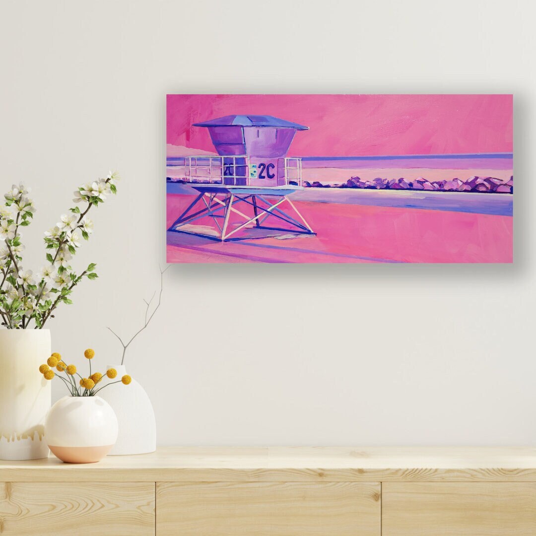 Original Painting of Lifeguard Tower in Coronado, California, Pink Life ...