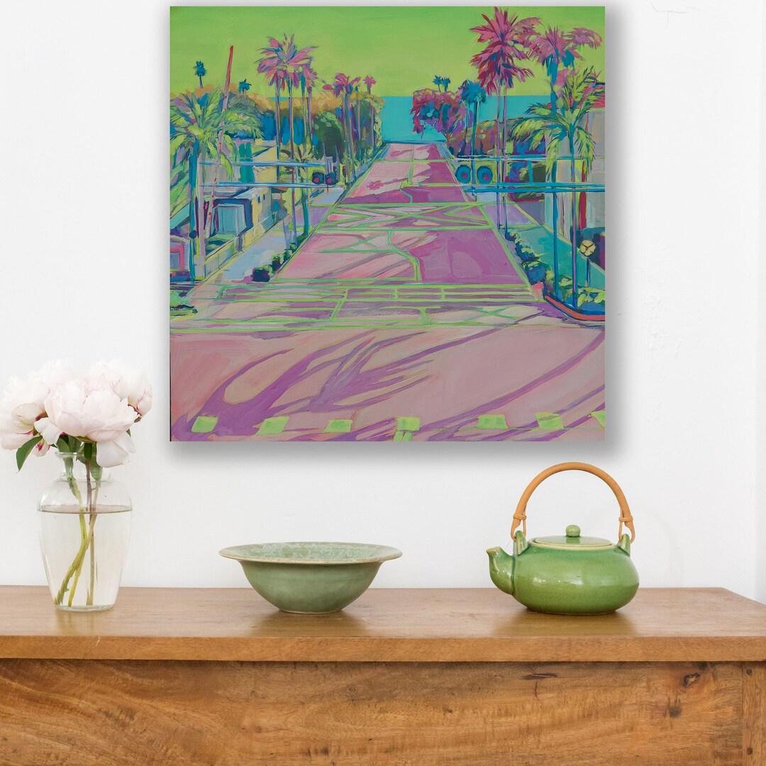 Original Art of Encinitas California, View of D Street at Pacific Ocean ...