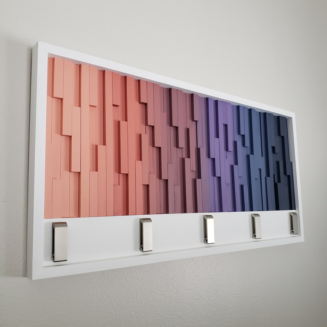 Coral Blue Wall Art, Sunet Art, Coat Rack Hooks, Unique Coat Rack ...