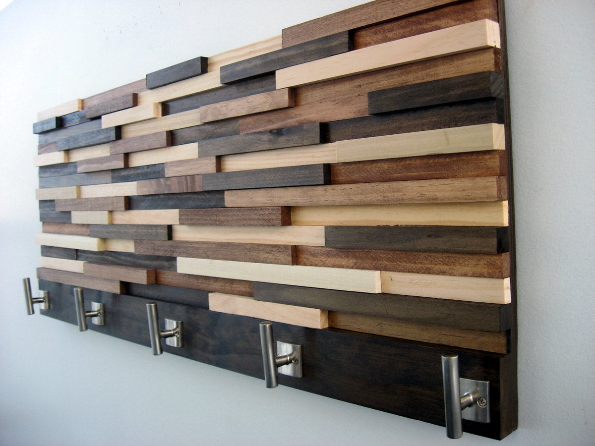 Rustic Wood Wall Coat Rack With Silver Hooks Modern Rustic - Etsy