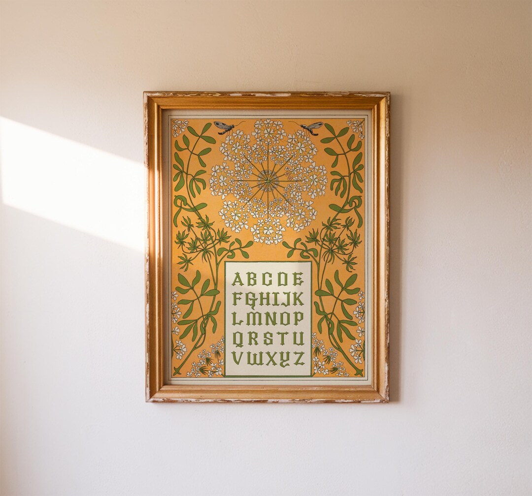 Floral Alphabet Poster: Vintage Queen Anne's Lace Botanical Print ...