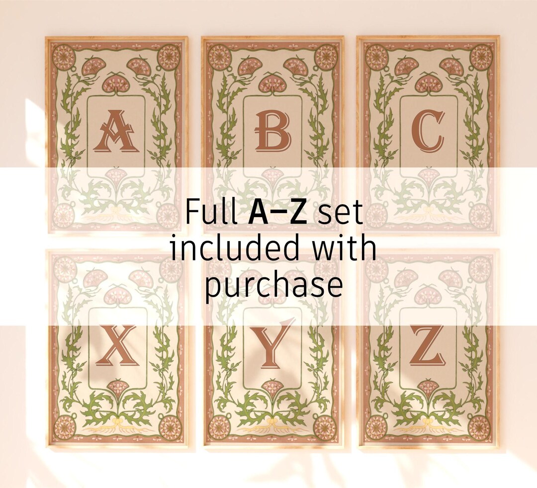 Whimsical Vintage Alphabet Poster | Printable A-Z Letters | Pink ...