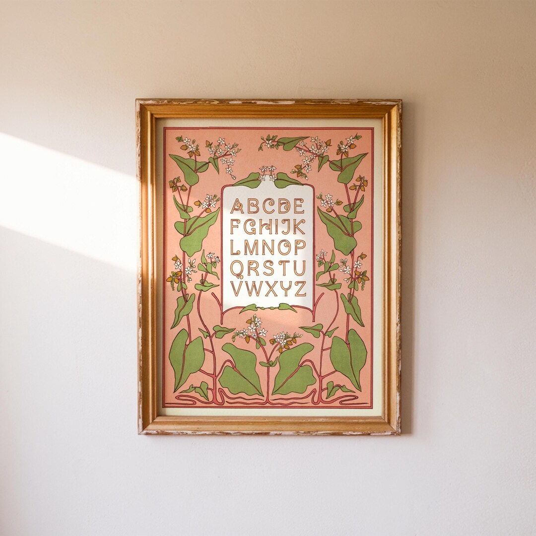 Vintage Floral Alphabet Poster | Pink ABC Art Nouveau (digital Download ...