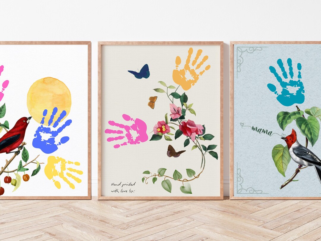 DIY Handprint Art Bundle: Vintage Floral Keepsake Gift | Digital ...