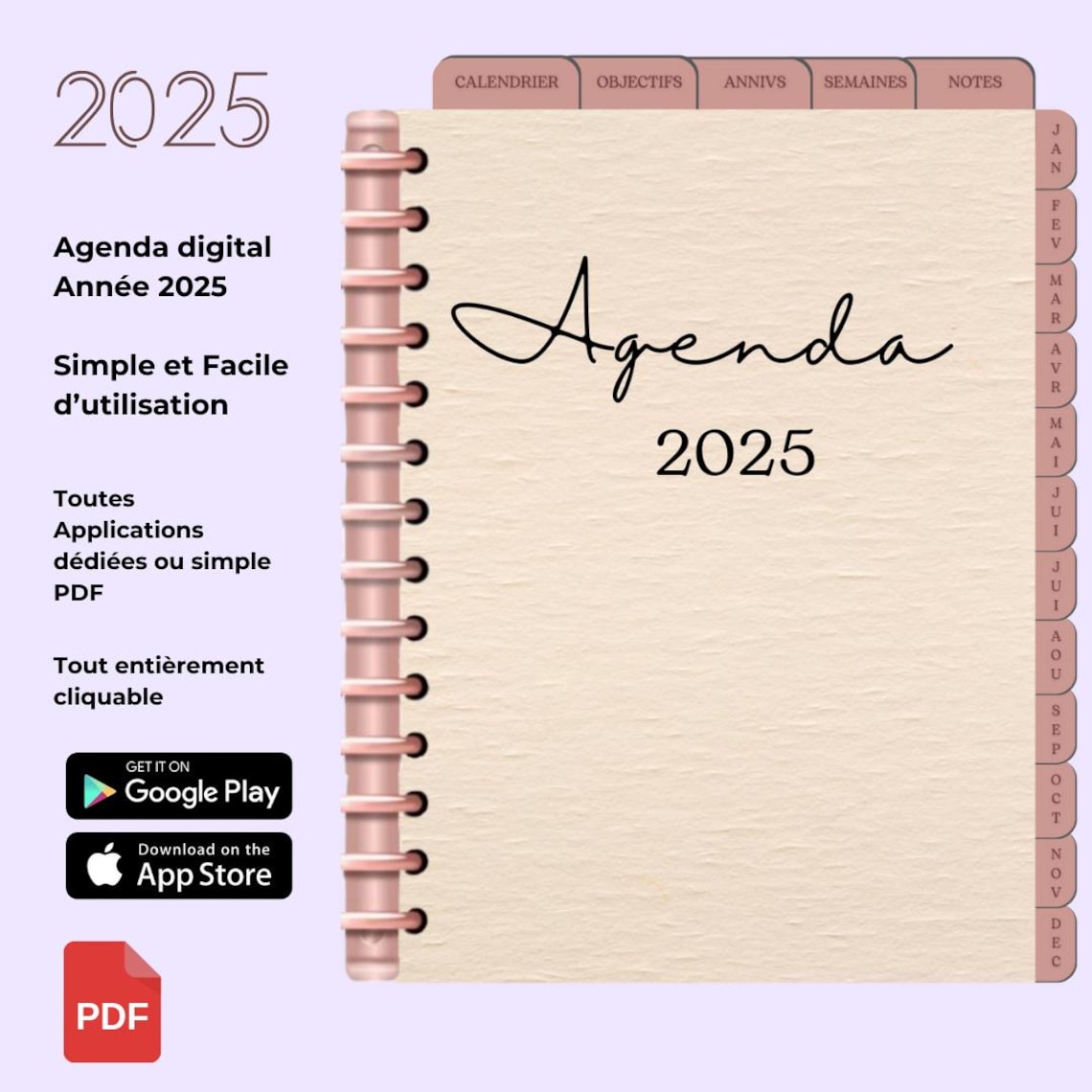 Agenda Digital 2025 en Français | Planner PDF Interactif | Compatible ...