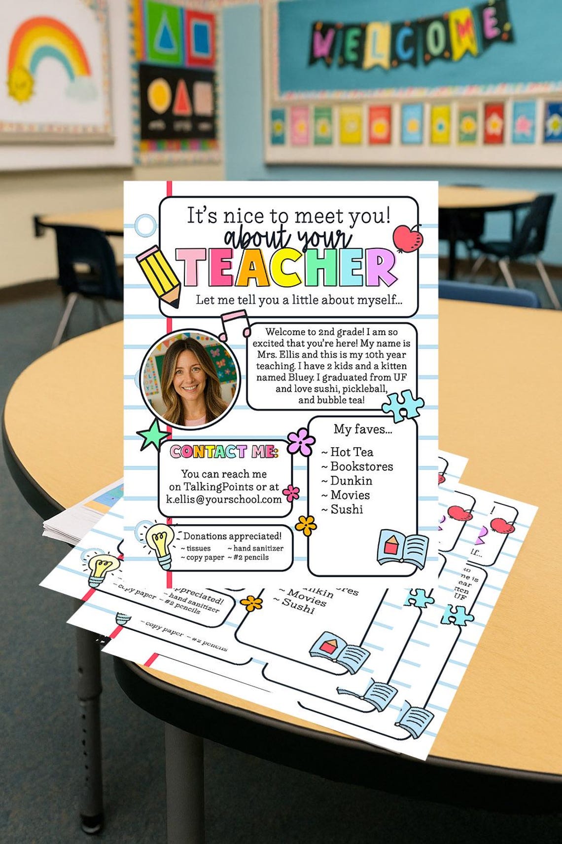 Editable Meet the Teacher Template | Back to School Printable | 8.5x11 ...