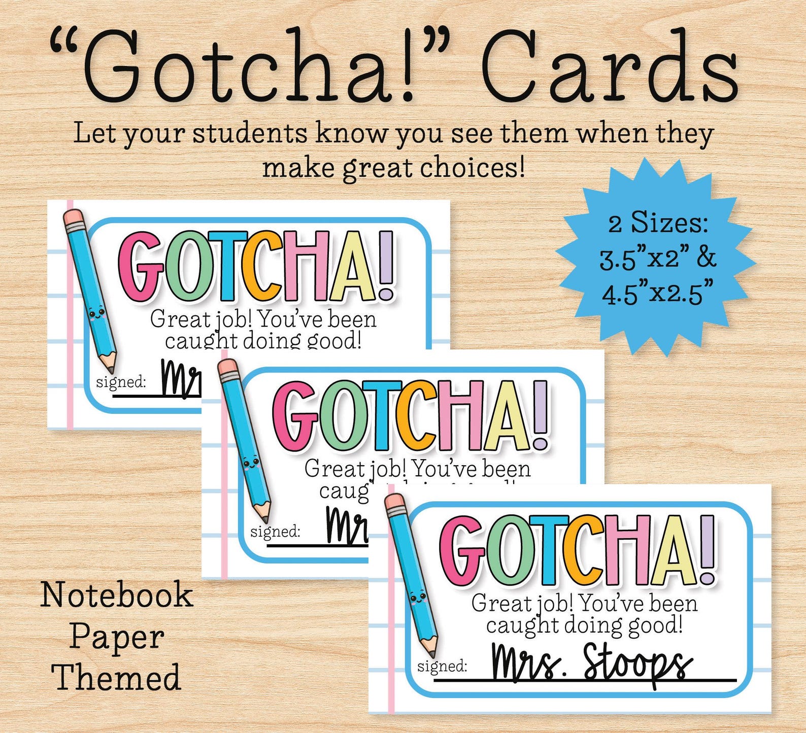 Gotcha! Caught Doing Good Reward Cards |notebook Paper Design ...