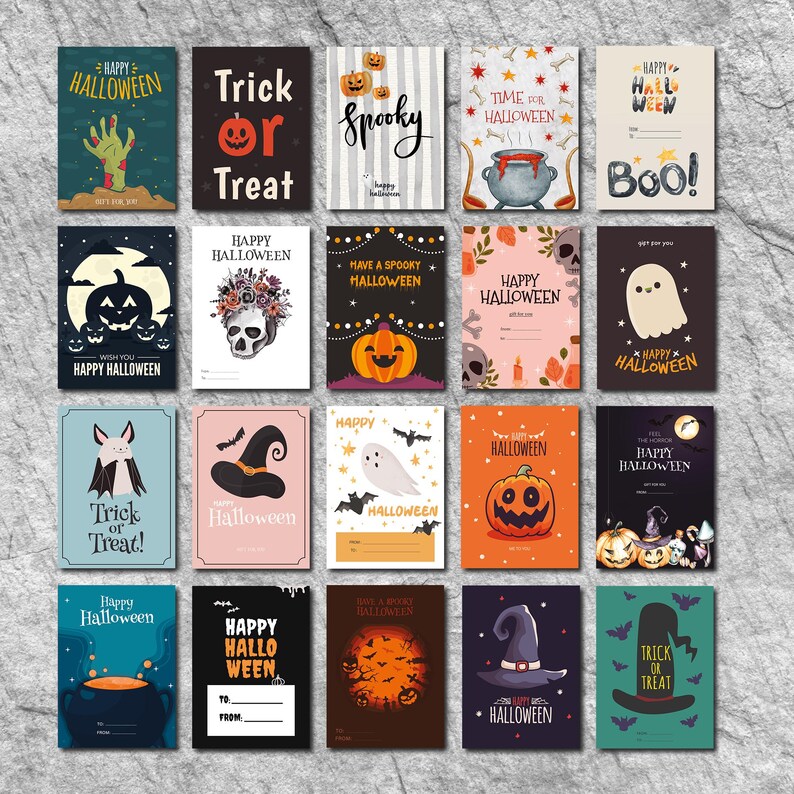 20 Set Printable Halloween Gift Card | Spooky Cute Trick or Treat Tags ...